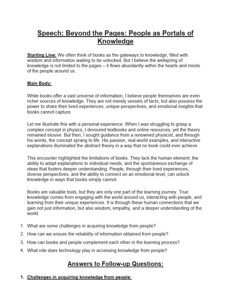 Speech | PDF | Knowledge | Critical Thinking