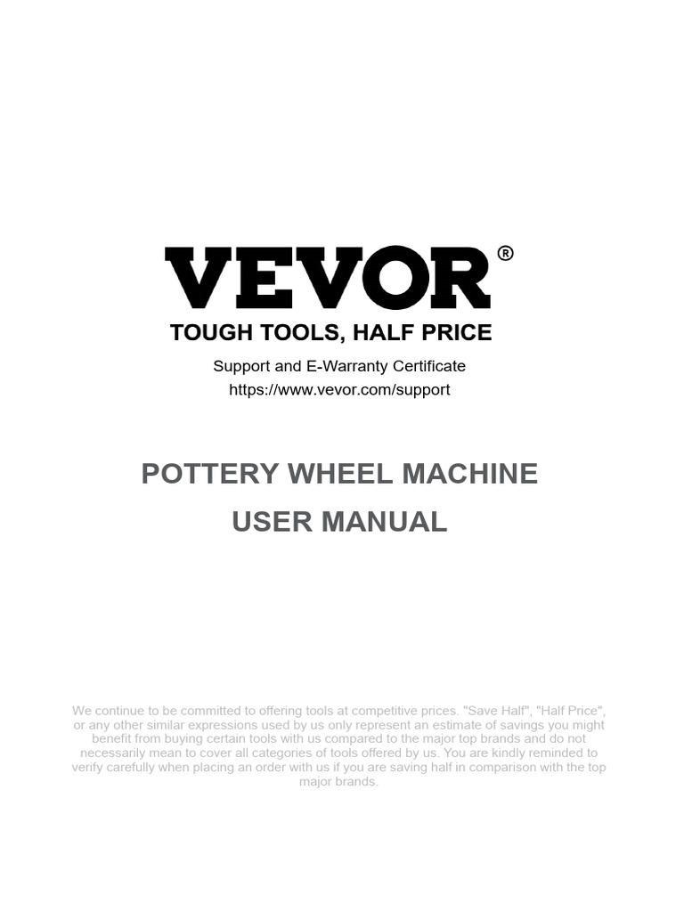 VEVOR Pottery Wheel User Manual | PDF | Hand | Electric Motor