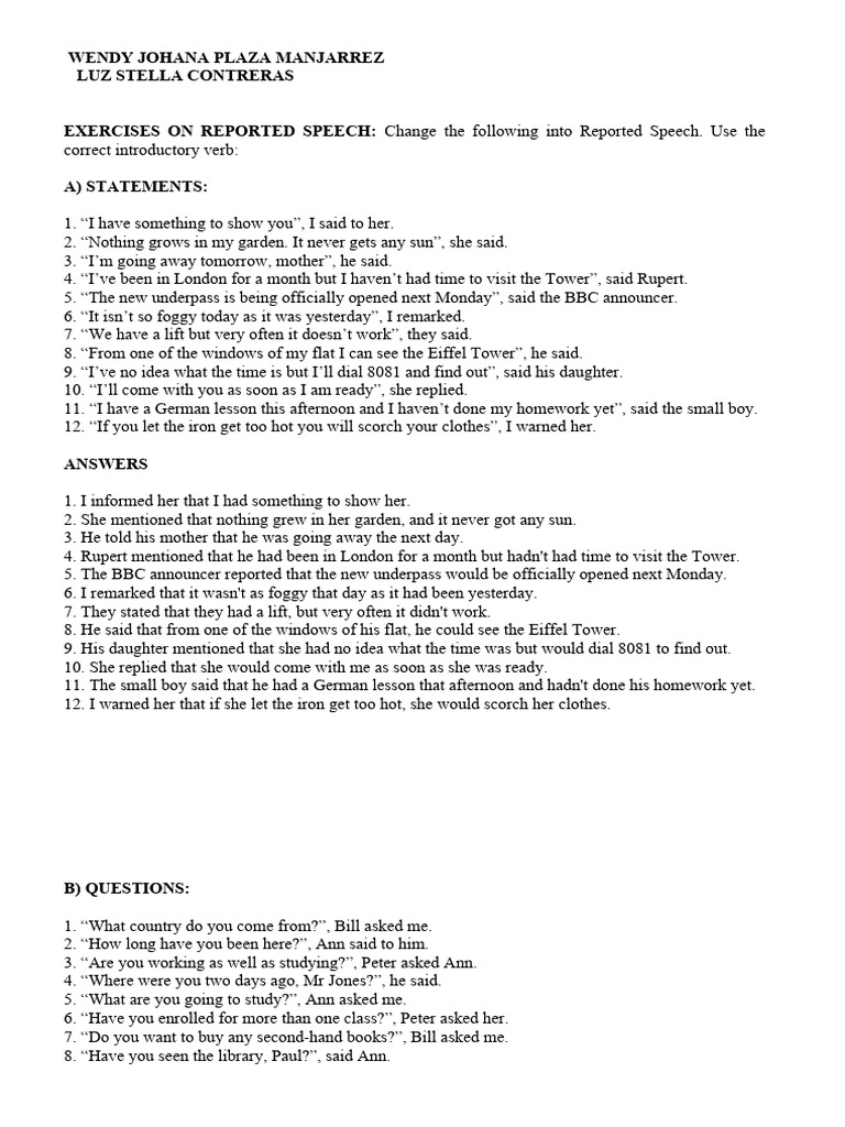 Reported Speech 1 | PDF | Mystery, Thriller & Crime Fiction