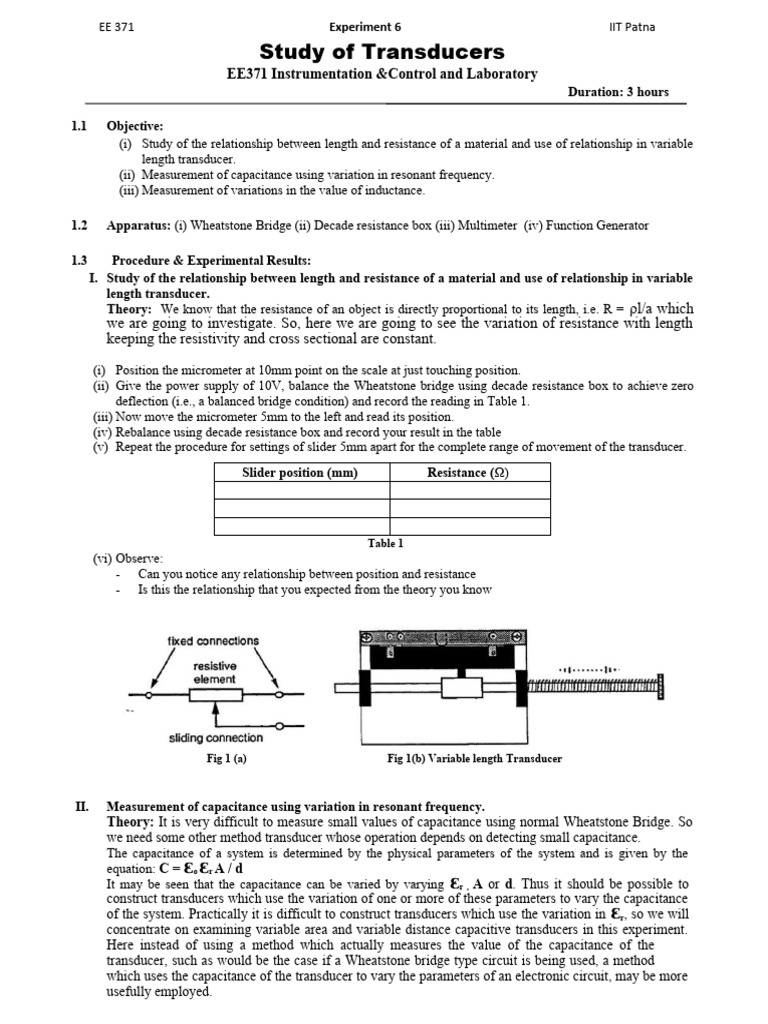 Experiment 6 Transducers | PDF | Inductance | Resonance