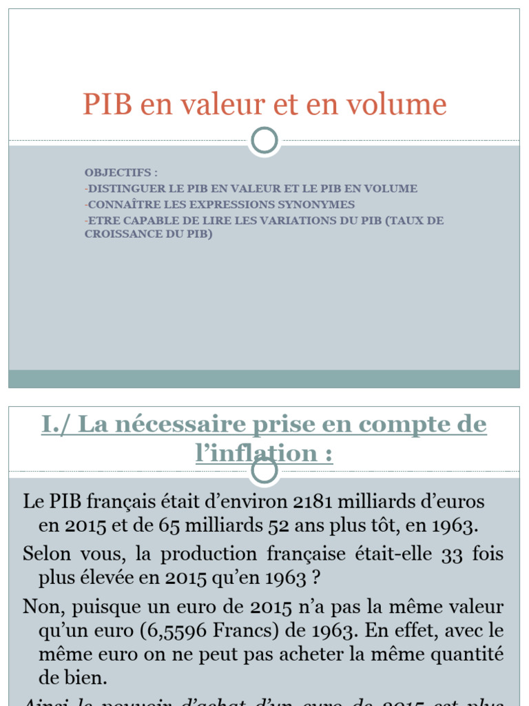 Pib en Valeur Et en Volume | PDF | Inflation | Produit intérieur brut