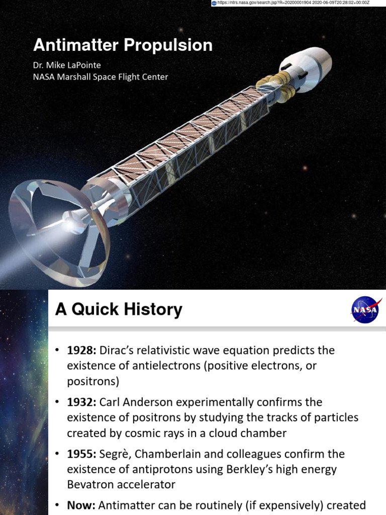 Anti Matter Propulsion - NASA | PDF | Spacecraft Propulsion | Physical ...