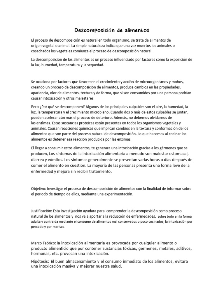 Descomposición de Alimentos | PDF | Alimentos | Descomposición