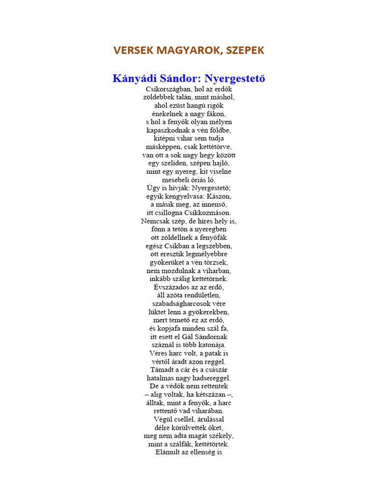 Versek Magyarok | PDF