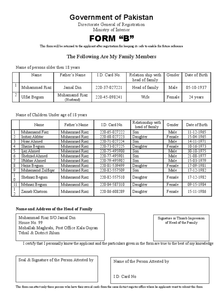 Form B Government of Pakistan | PDF | Applications Of Cryptography ...