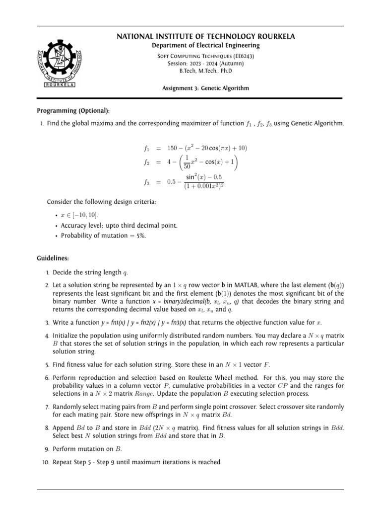 Assignment 3 GA | PDF | Matrix (Mathematics) | Genetic Algorithm