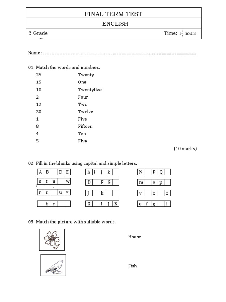 Grade 03 English 3rd Term Test Model Paper - English Medium | PDF Grade 03 English 3rd Term Test Model Paper - English Medium | PDF