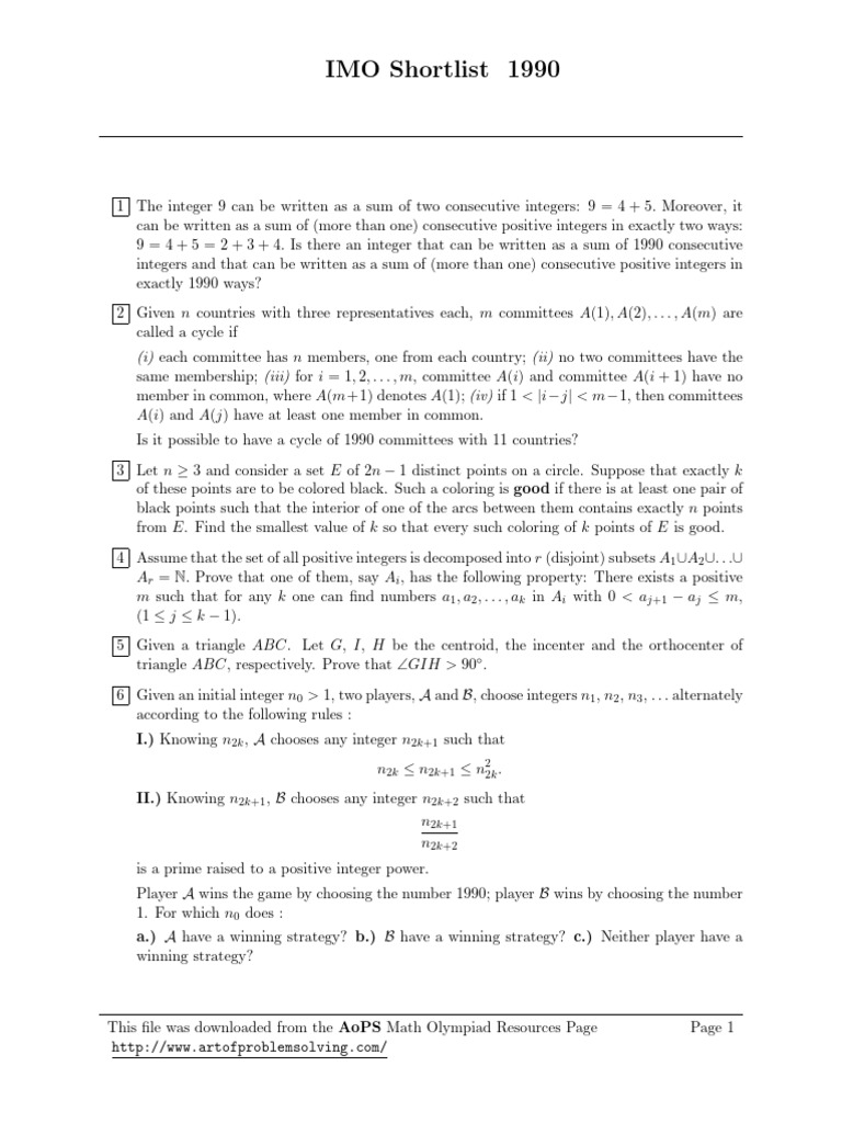 IMO Shortlist 1990: 1 2 R I 1 2 K I j+1 J | PDF | Triangle | Circle