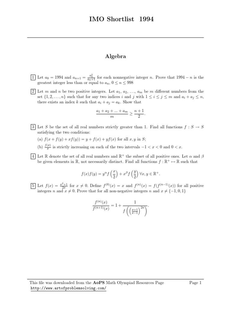 IMO Shortlist 1994: Algebra | PDF | Perpendicular | Mathematics