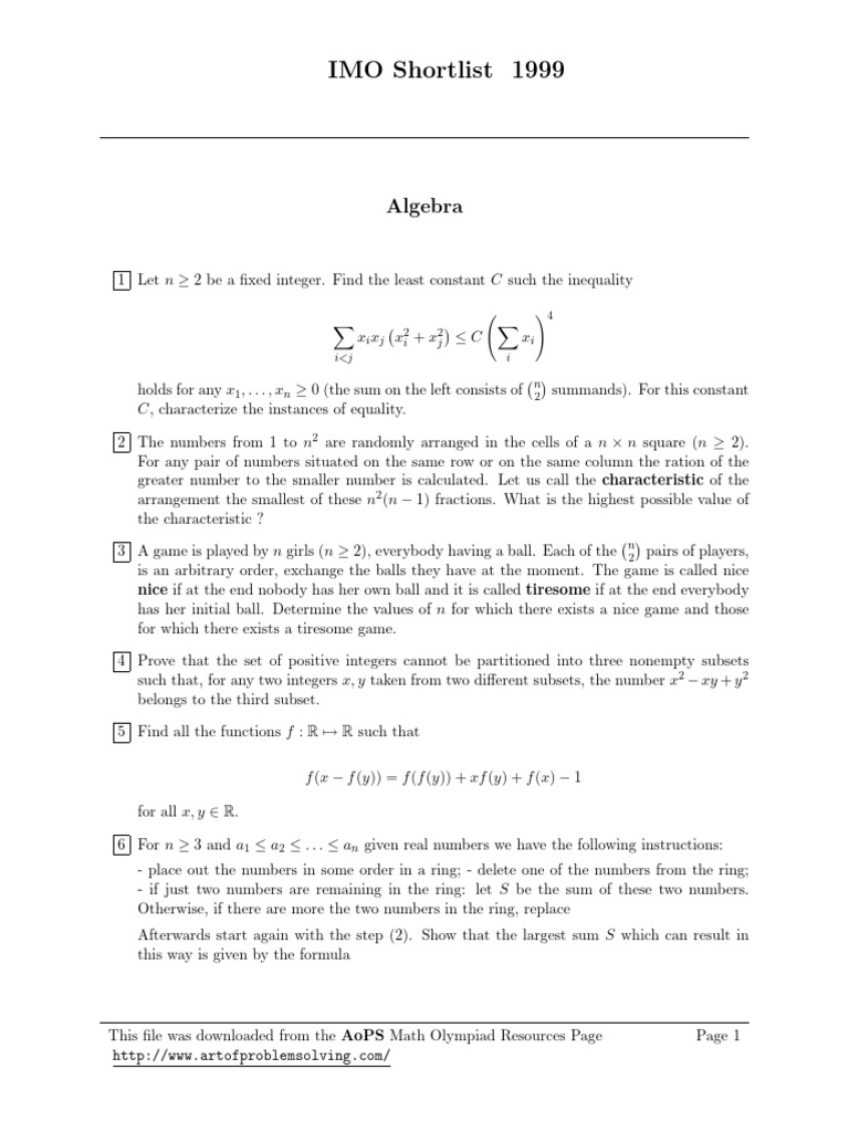 IMO Shortlist 1999: Algebra | PDF | Geometry | Algebra