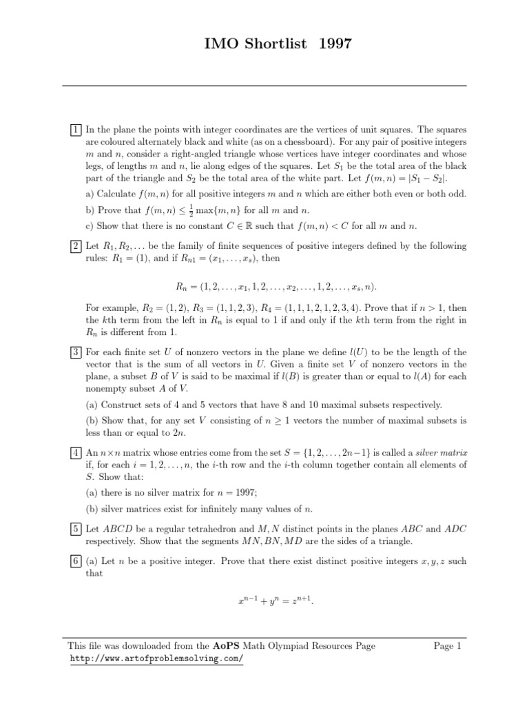 IMO Shortlist 1997 | PDF | Triangle | Matrix (Mathematics)