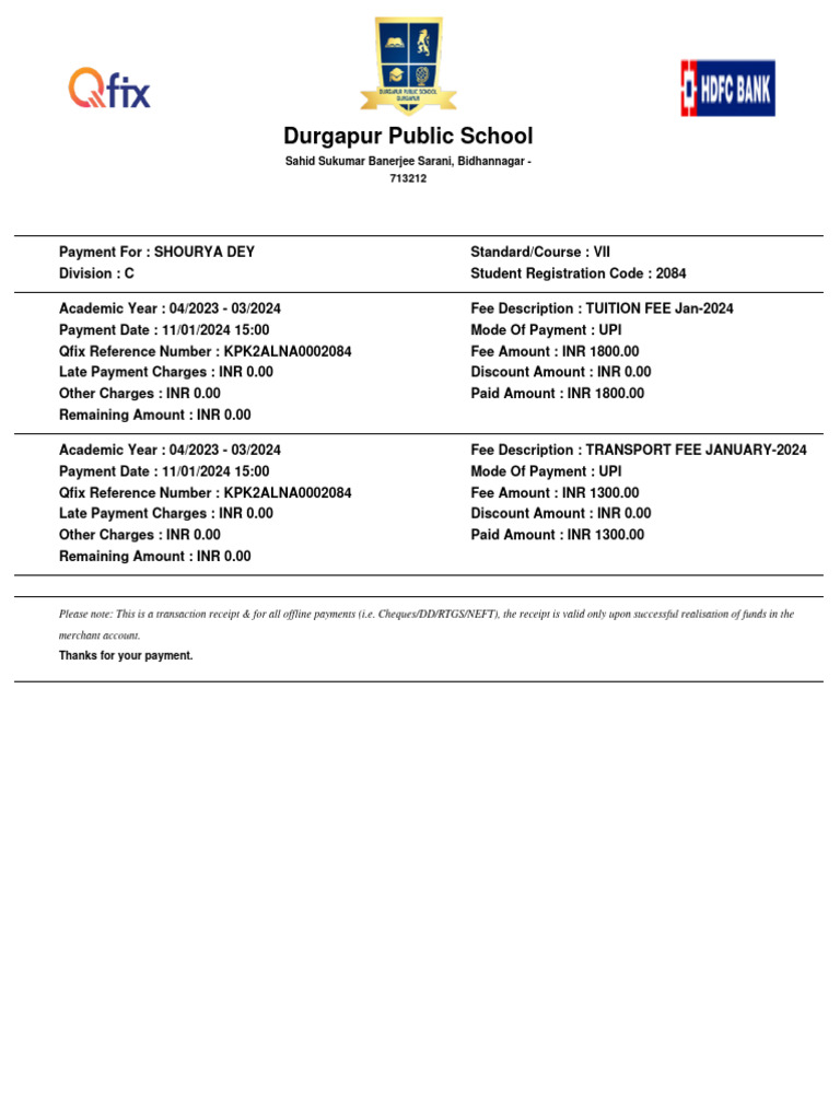 Qfix Payment Consolidated Fee Receipt | PDF