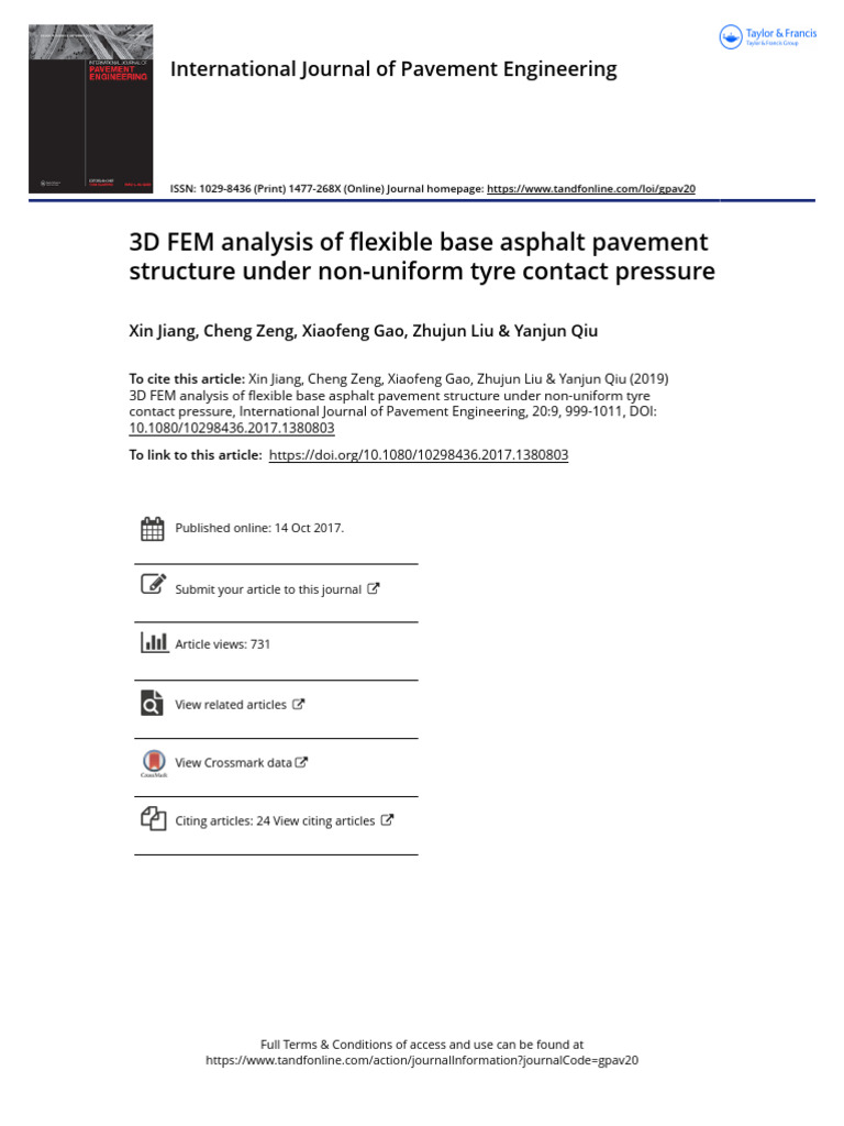 3D FEM Analysis of Flexible Base Asphalt Pavement Structure Under Non Uniform Tyre Contact ...