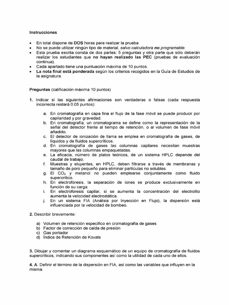 Examen Uned Químicas MSQA | PDF