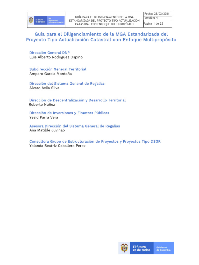 Guia para El Diligenciamiento de La - Mga - Estandarizada - Del - Proyecto - Tipo - V4 | PDF ...