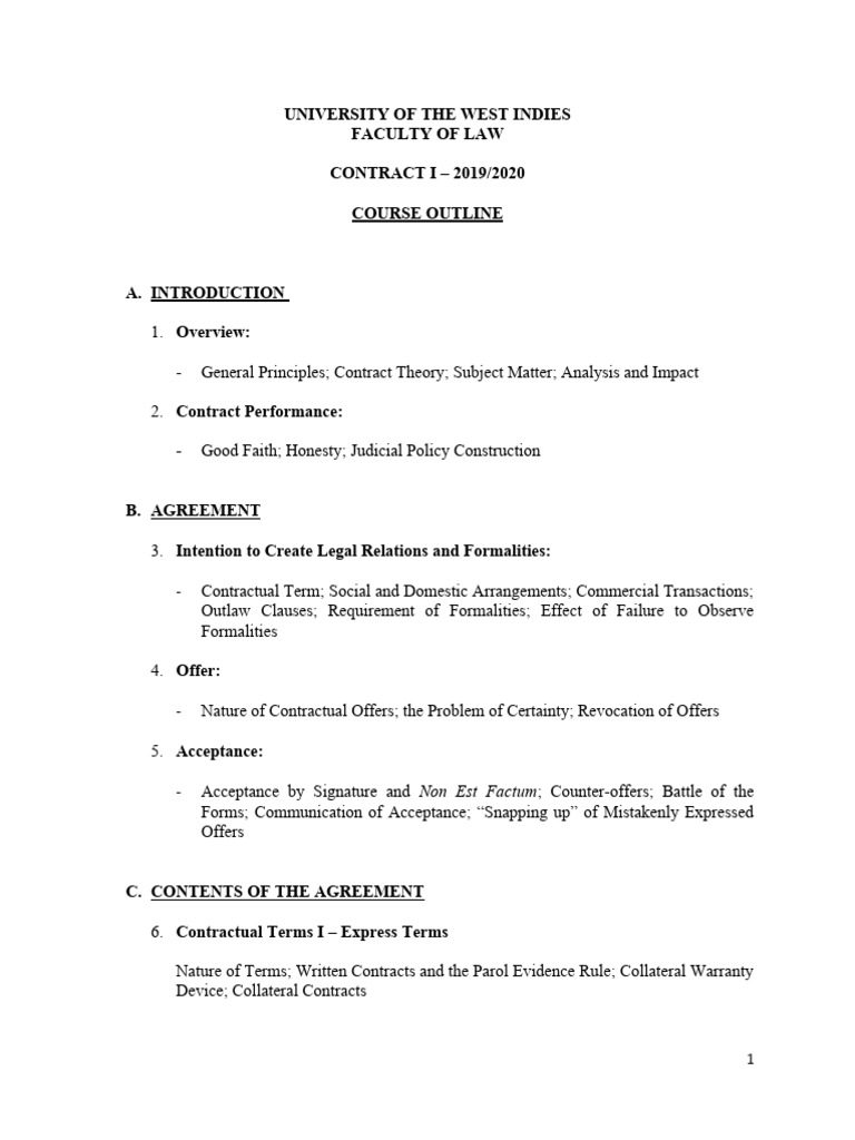 Contract - Course Outline - 2024 | PDF | Contractual Term | Justice