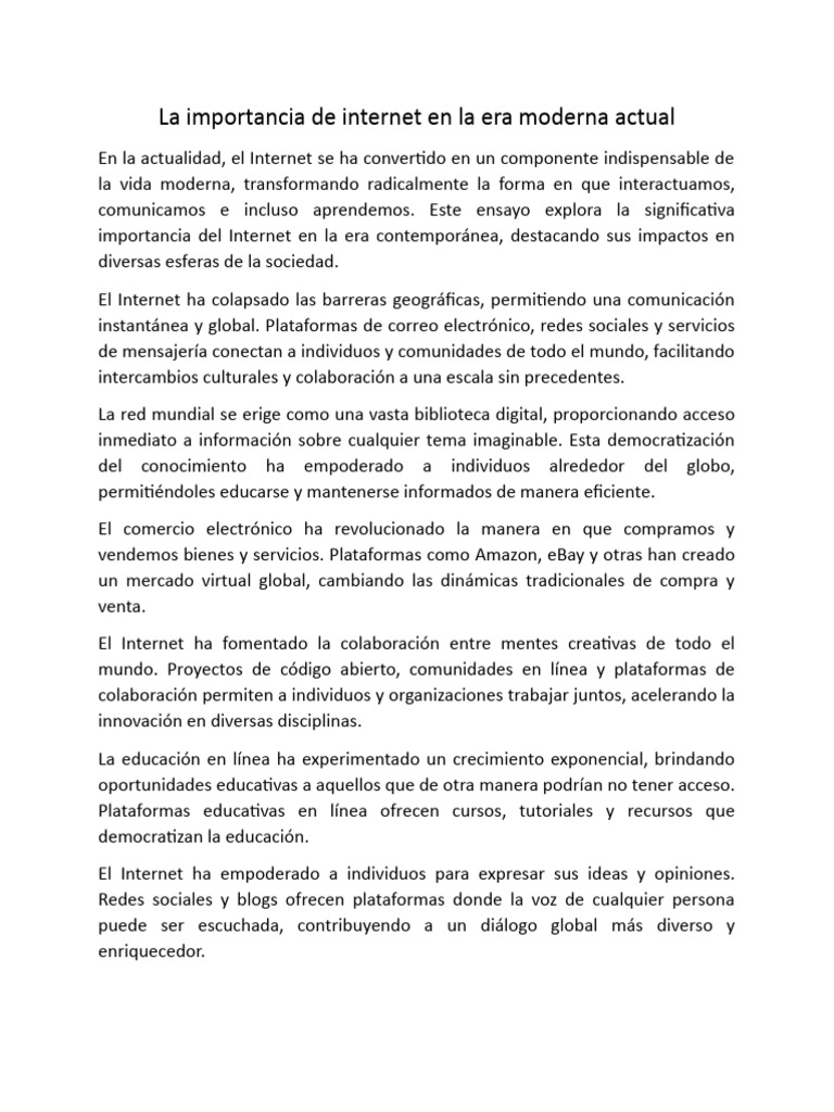 La Importancia Del Internet en La Era Moderna Actual | PDF | Internet