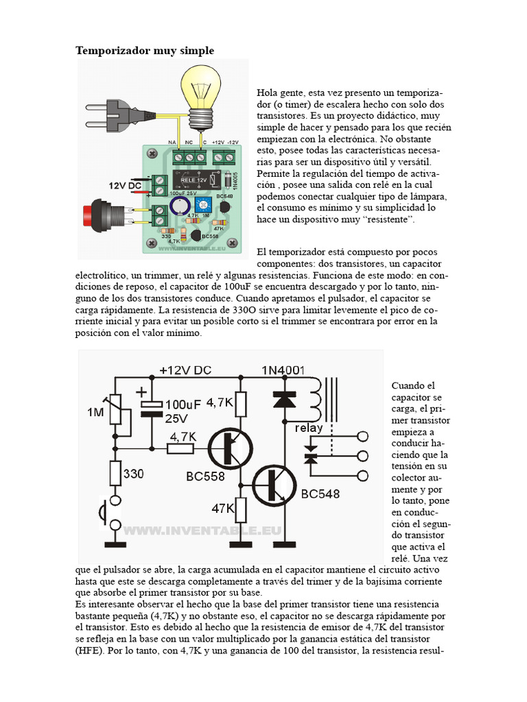 Temporizador Muy Simple | PDF | Transistor | Relé