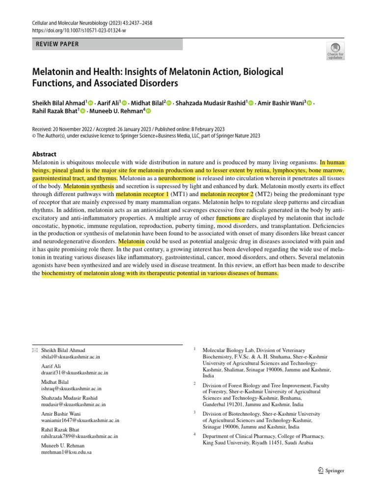 Melatonin and Health: Insights of Melatonin Action, Biological ...