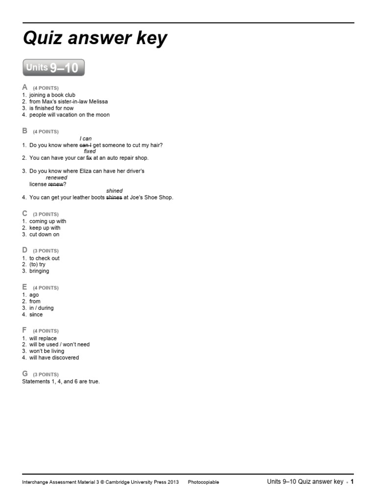 English Language Quiz Key | PDF