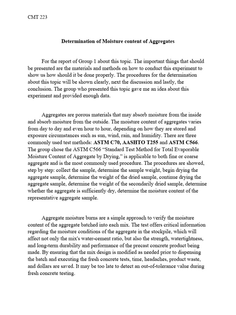 Determination of Moisture Content of Aggregates | Download Free PDF ...