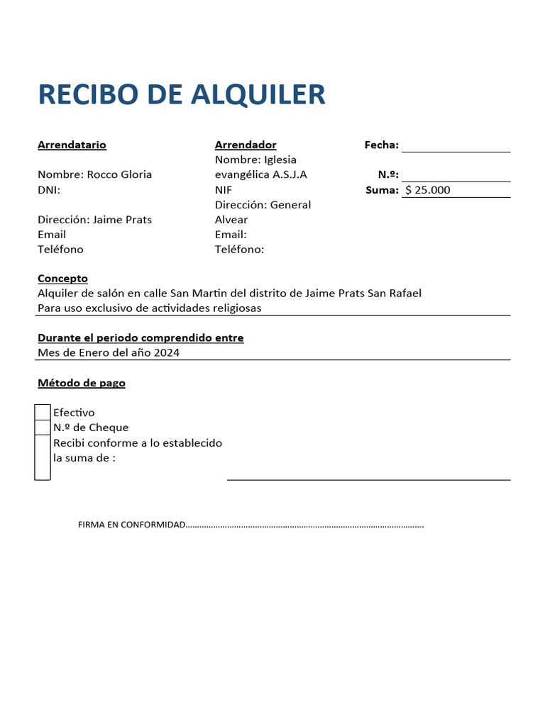 Plantilla Recibo Alquiler Local | PDF