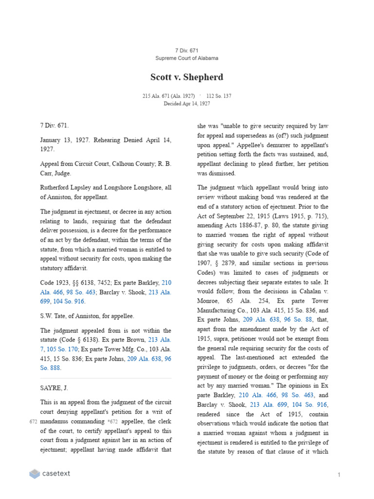 Scott v. Shepherd | PDF | Judgment (Law) | Appeal