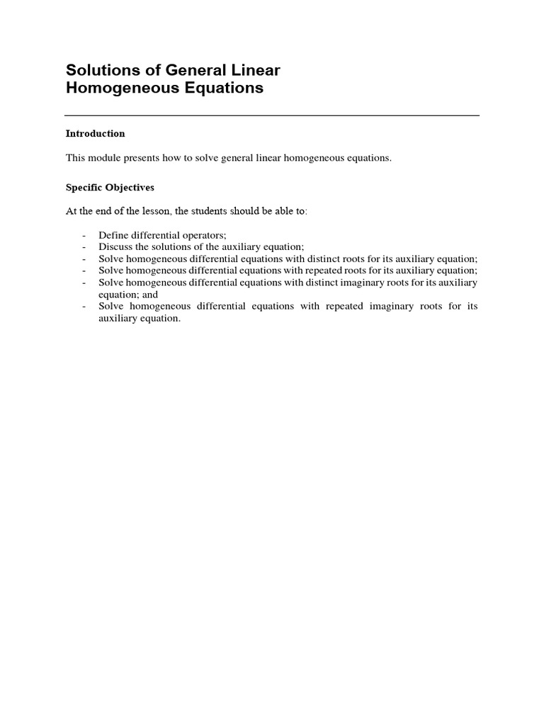 Solutions of General Linear Homogeneous Equations | PDF | Equations ...