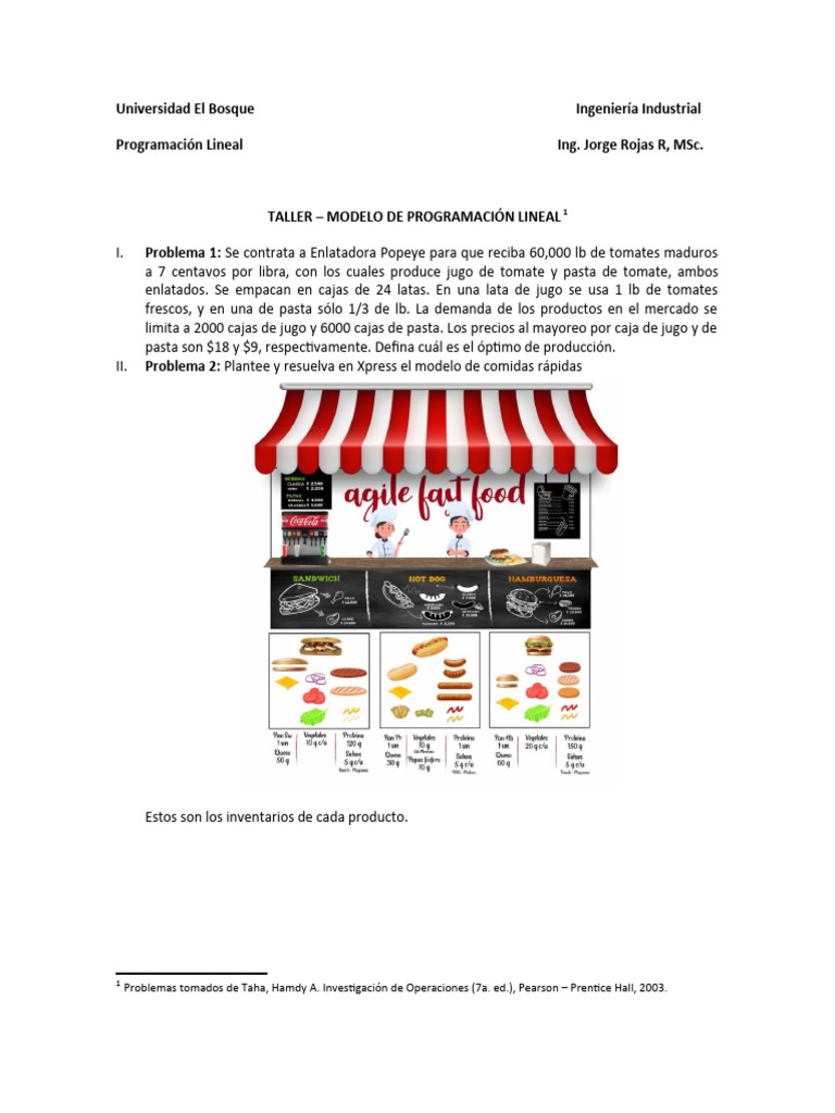 Taller PL 2022-1 | PDF | Preparación de comida y bebida | Alimentos preparados