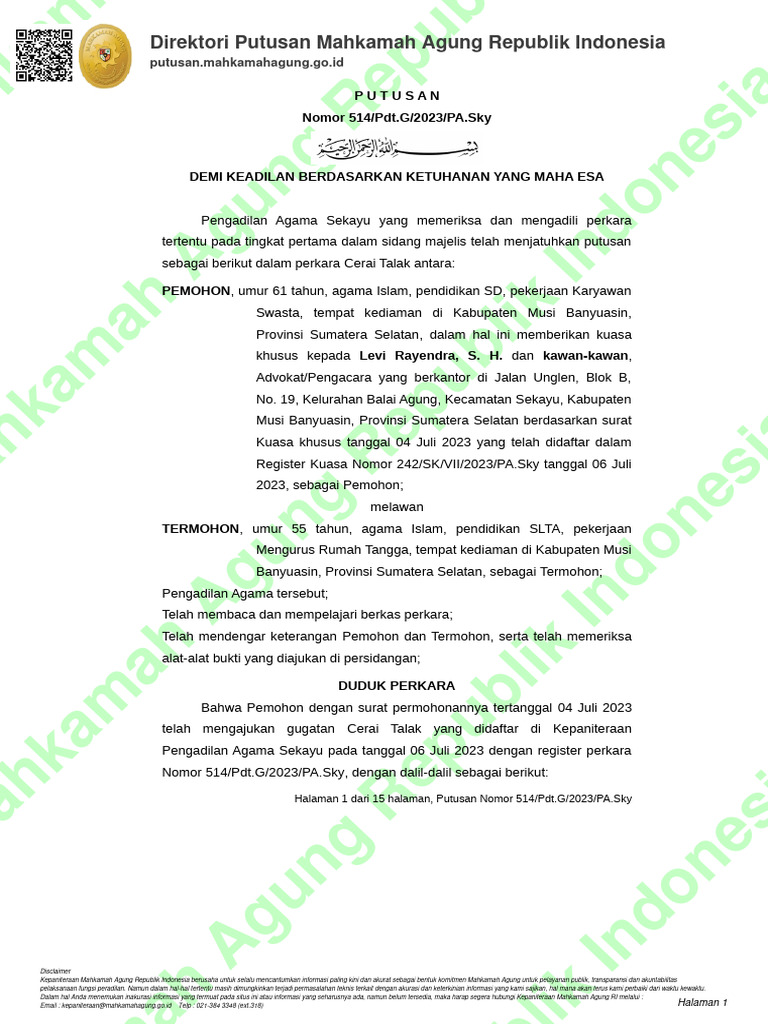 Putusan 514 PDT.G 2023 Pa - Sky 20240118171739 | PDF