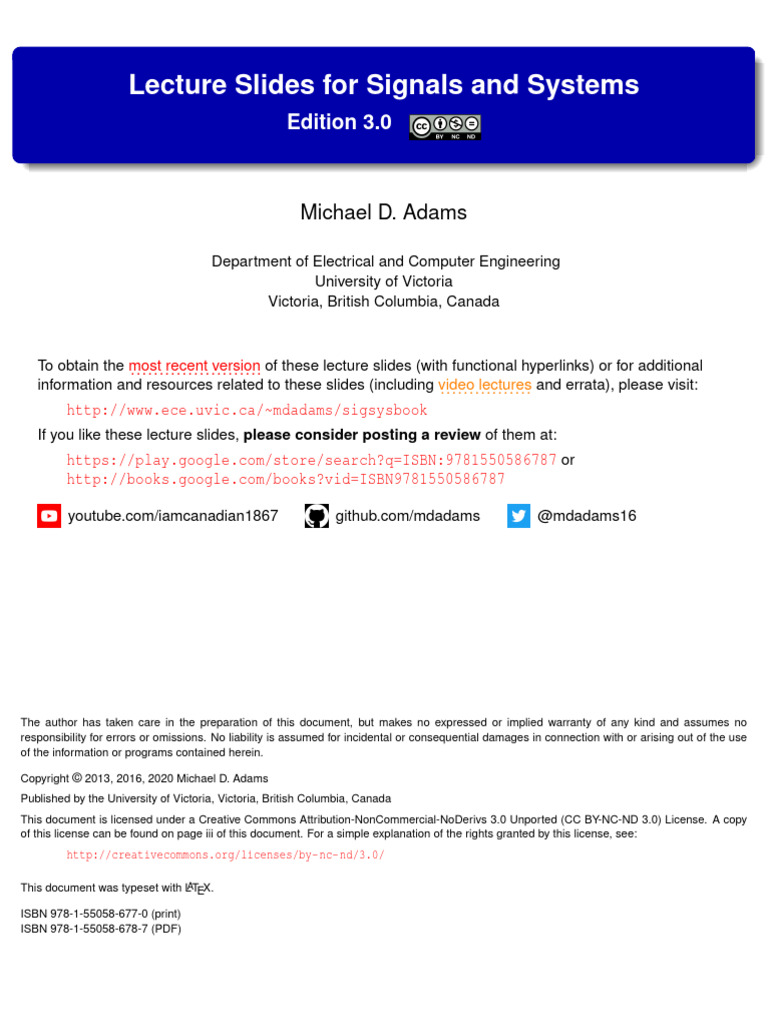 Lecture Slides For Signals and Systems-3.0 | PDF | License | Discrete Time And Continuous Time