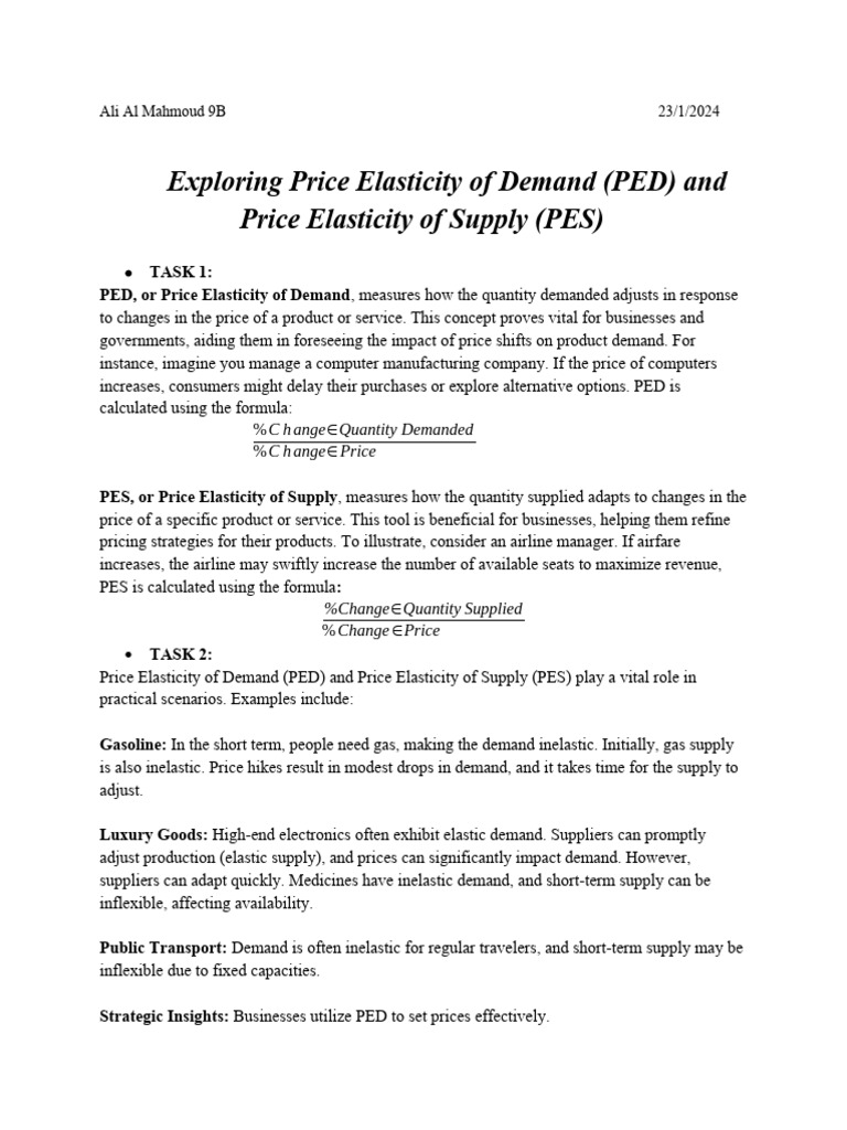 Eco 7 Tasks PED,PES | PDF | Demand | Elasticity (Economics)