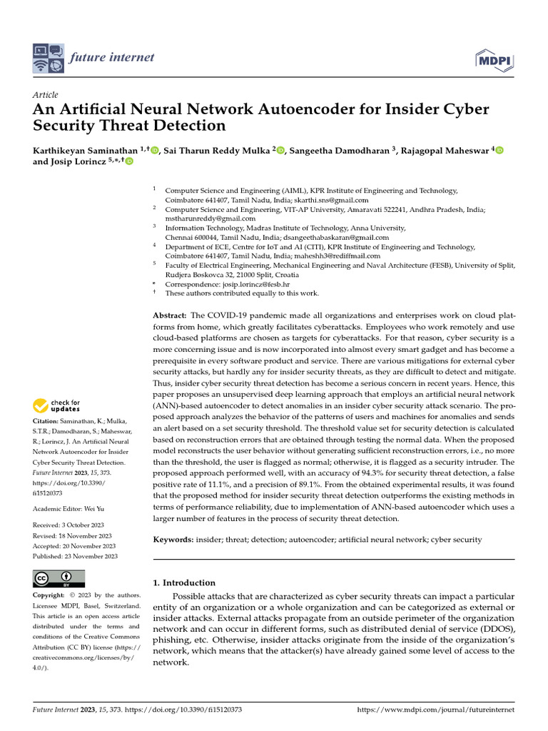 An Artificial Neural Network A | PDF | Computer Security | Security