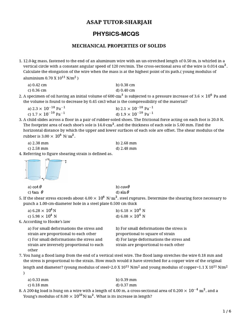 Asap-Mechanical Properties of Solids-Mcqs | PDF | Young's Modulus | Deformation (Engineering)