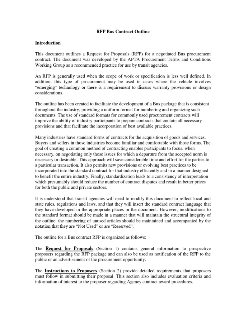 RFP Bus Contract Outline | PDF | Request For Proposal | Offer And ...