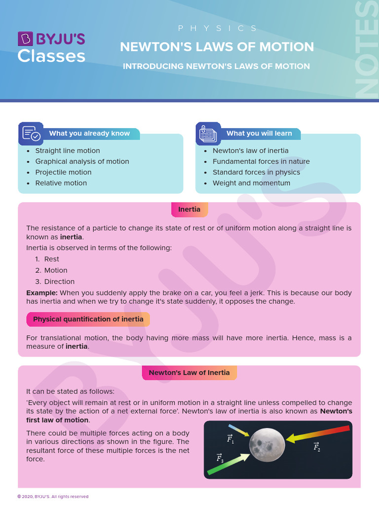 Laws of Motion. Byju's | PDF | Force | Inertia