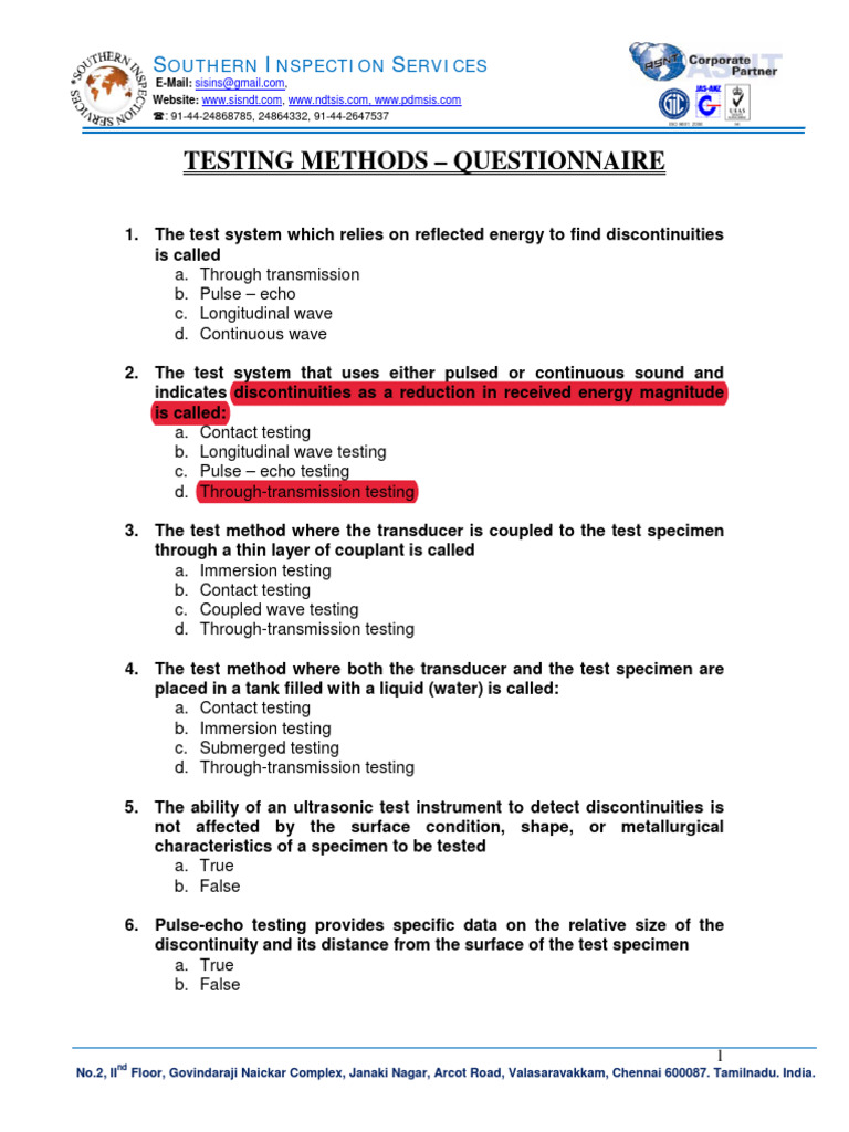 QB On Testing Methods 5 | PDF | Ultrasound | Classical Mechanics