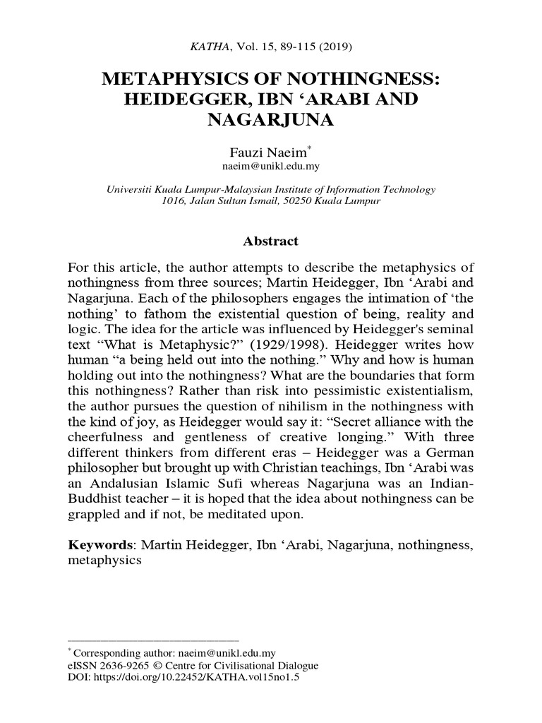 Metaphysics of Nothingness - Heidegger, Ibn Arabi | PDF | Śūnyatā ...