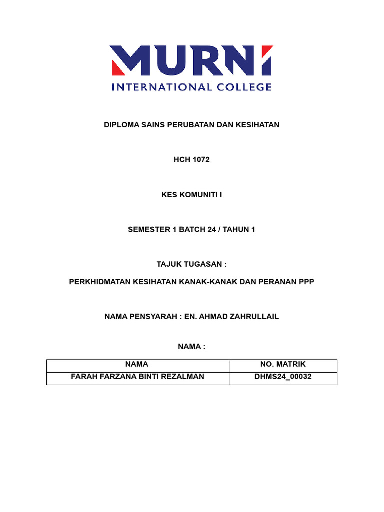 Assignment Perkhidmatan Kesihatan Kanak-Kanak Dan Peranan PPP | PDF