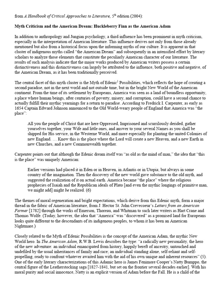Myth Criticism - The American Adam (Excerpt) | PDF