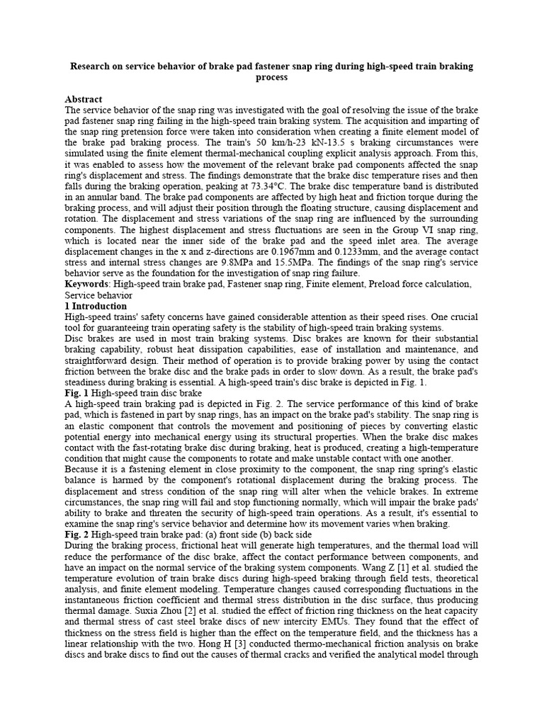 Snap Ring Behavior in High-Speed Train Braking | PDF | Friction | Brake