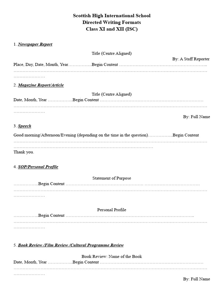 Directed Writing Formats Pdf