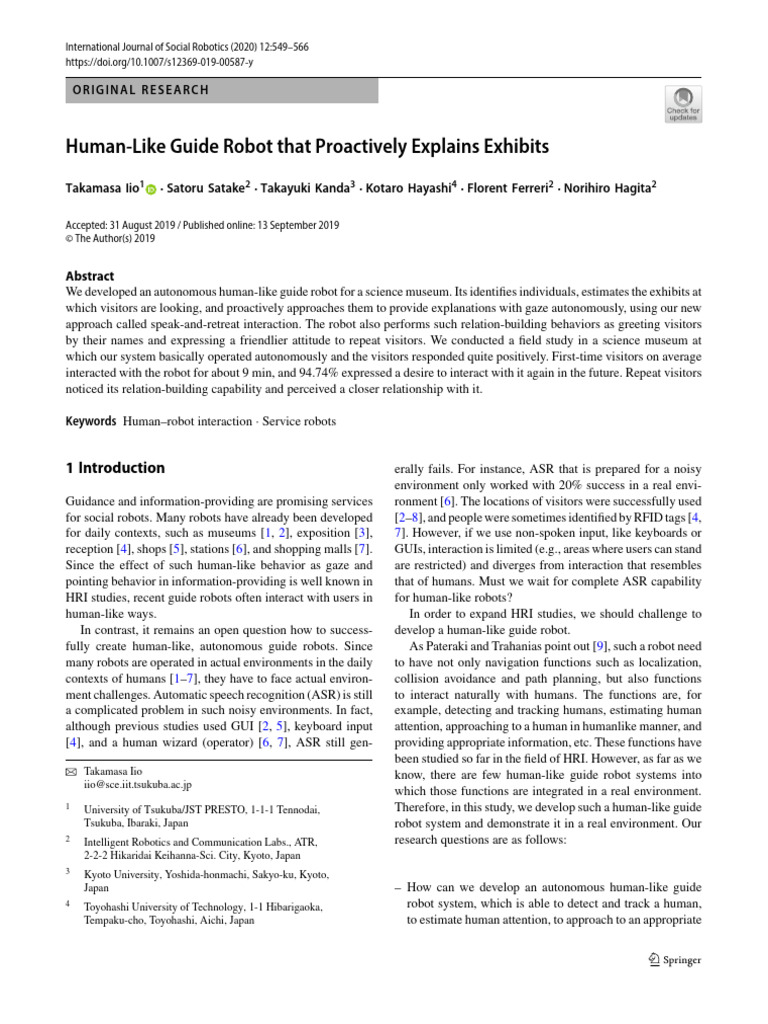 24 Human-Like Guide Robot That Proactively Explains Exhibits | PDF ...