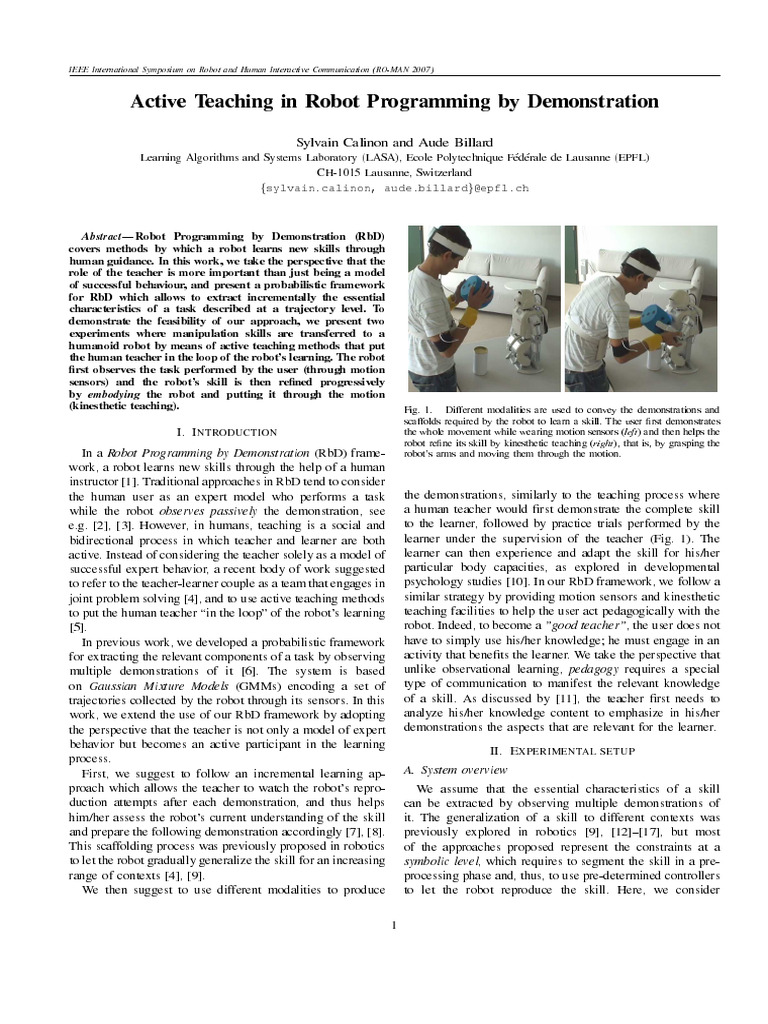 4 Active Teaching in Robot Programming by Demonstration | PDF | Learning | Cognitive Science