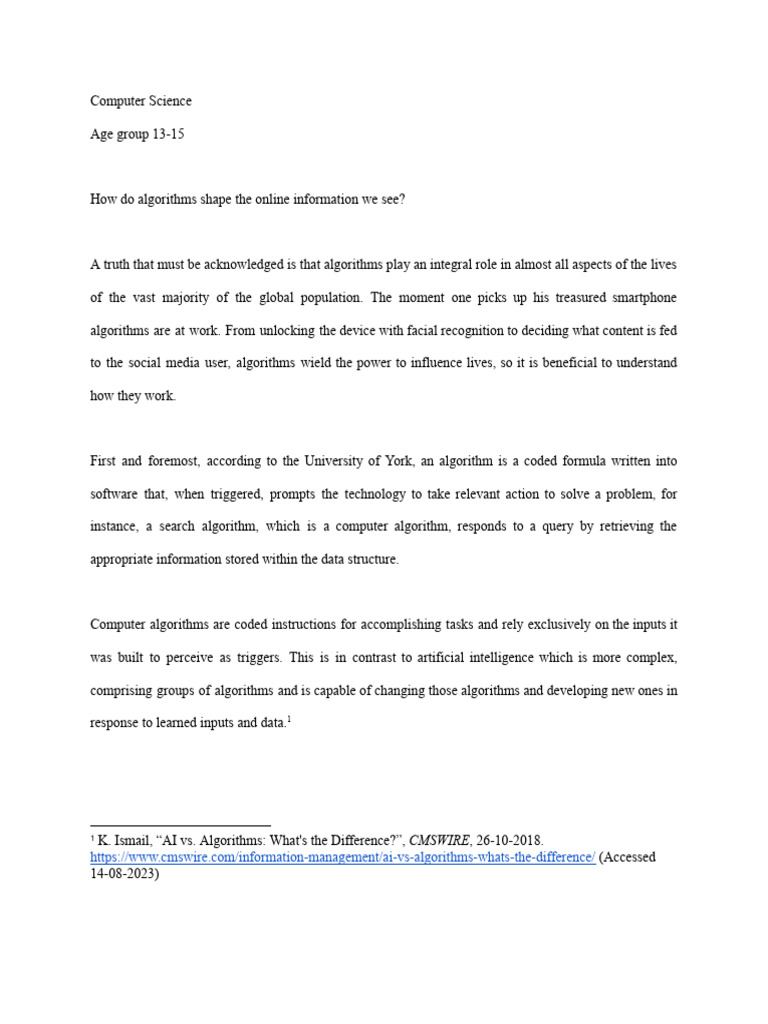 Immerse Essay - How Do Algorithms Shape The Online Information We See | PDF