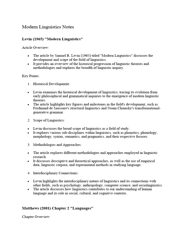 Modern Linguistics Notes | PDF | Linguistics | Intertextuality