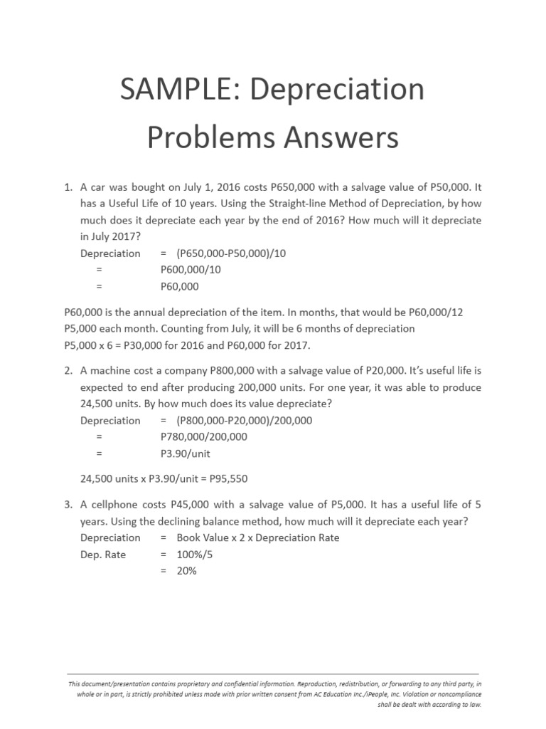 SAMPLE - Depreciation Problems Answers | PDF | Depreciation | Investing