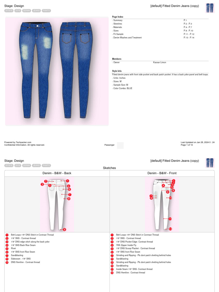 Denim Tech Pack | PDF | Seam (Sewing) | Clothing