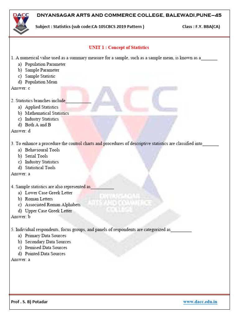 Business Statistics MCQ | PDF | Mean | Coefficient Of Determination