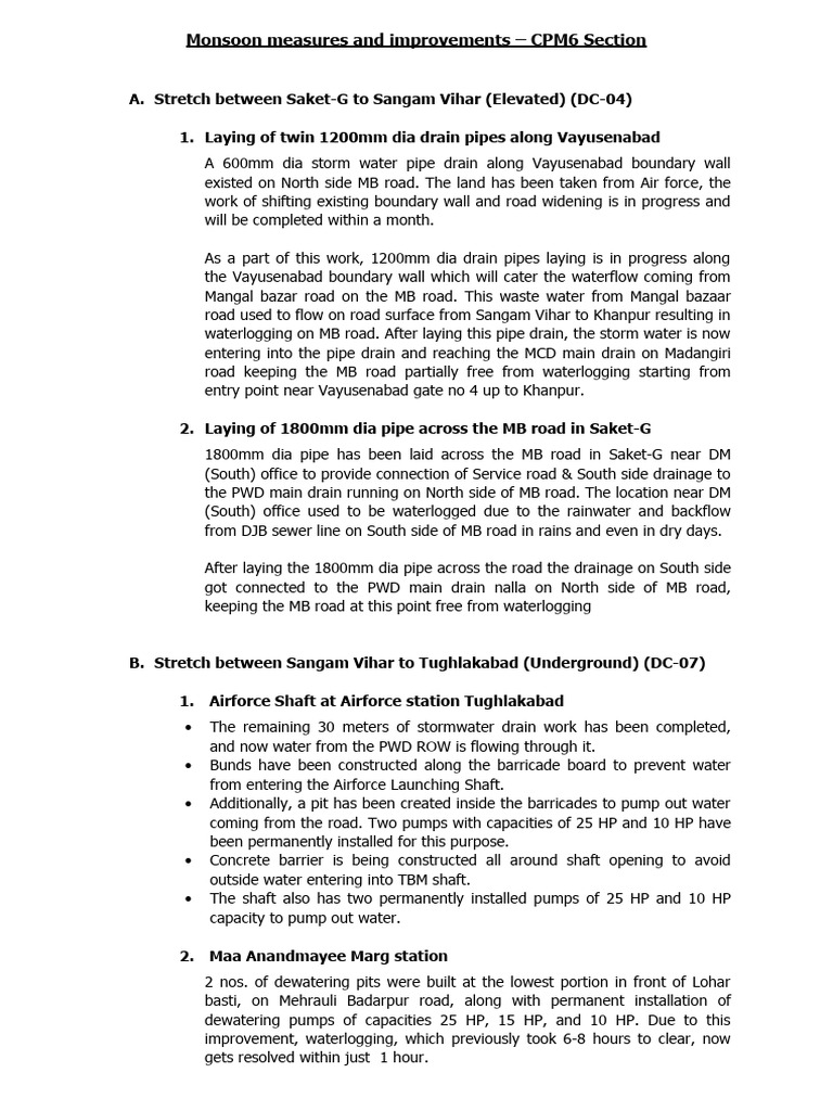 Monsoon Drainage Improvements in Delhi | PDF | Storm Drain | Drainage